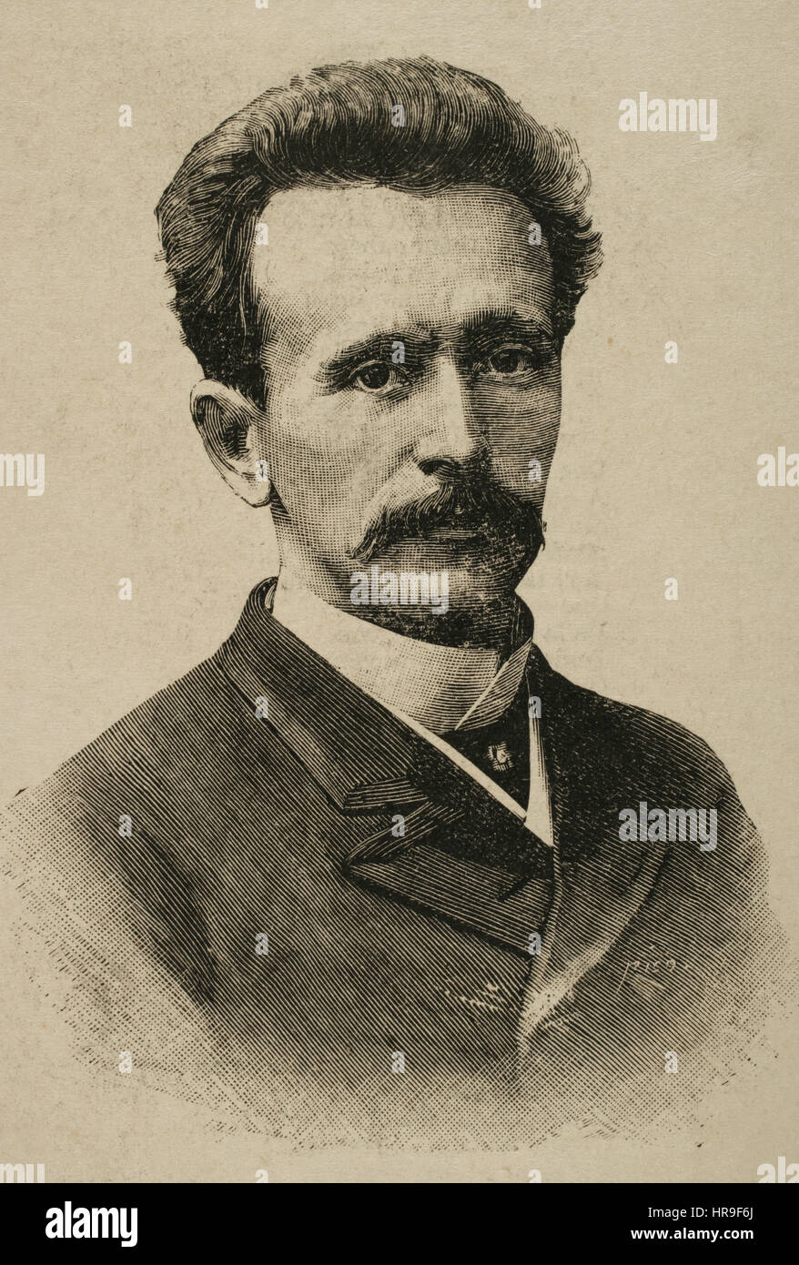 Jose Velarde (1848-1892). Spanish poet. Portrait. Engraving by Rico ...