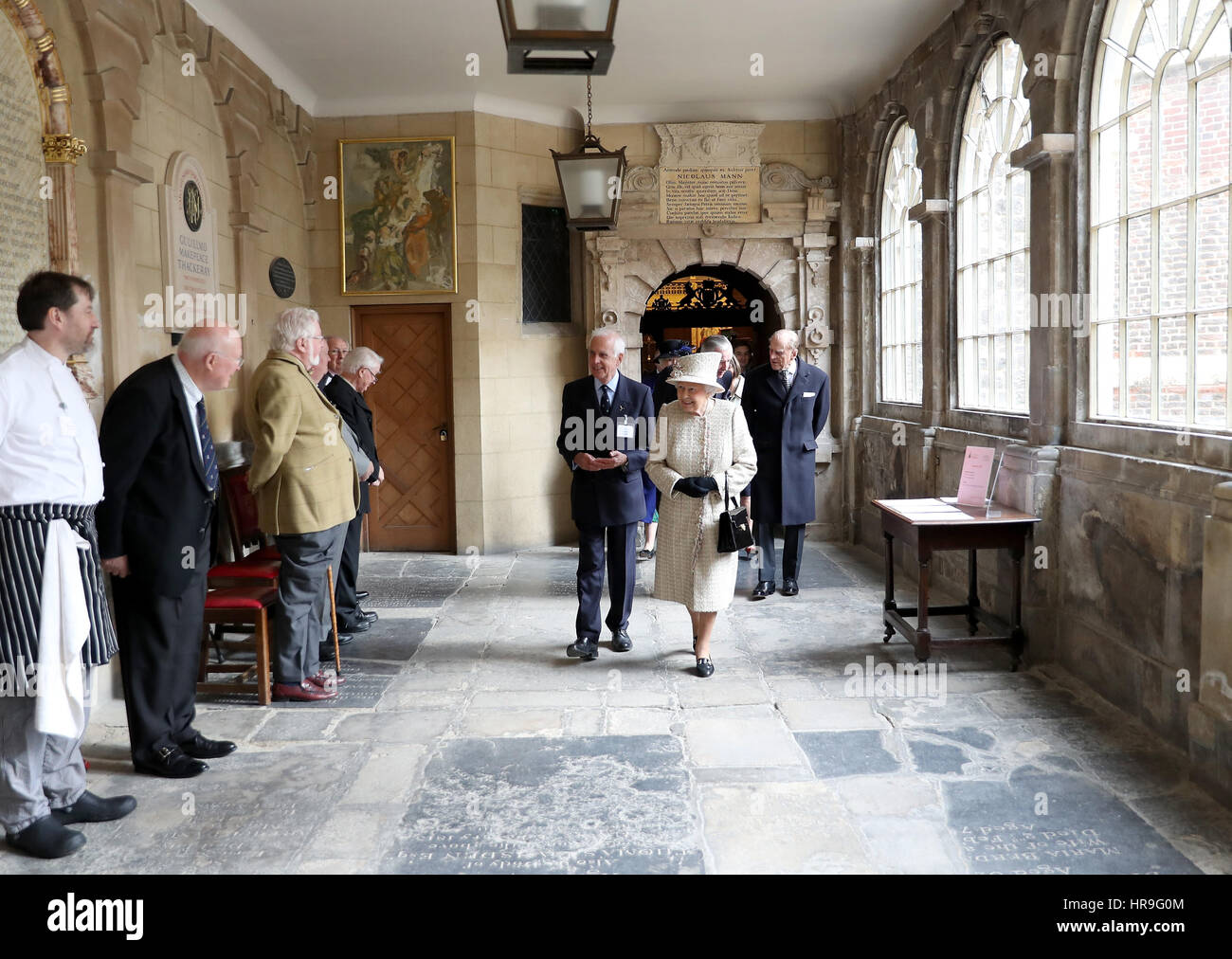 Queen Elizabeth II greets Almshouse residents as she the Duke of ...