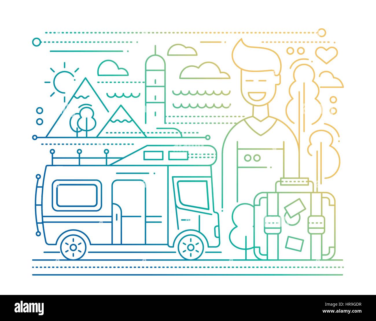 Caravan Tourism - line flat design illustration Stock Vector Image ...
