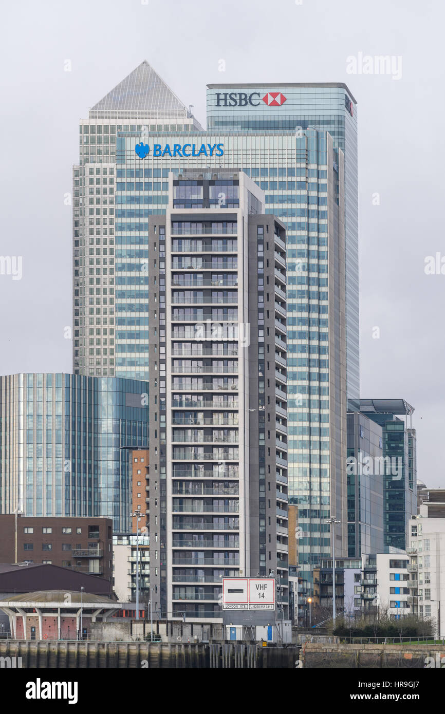 Bank buildings at Canary Wharf, London, one of the city's two financial ...