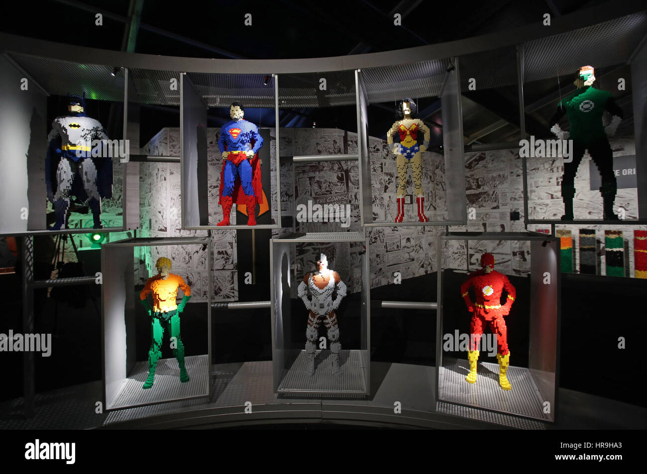 Models of various superheroes on display hi-res stock photography and ...