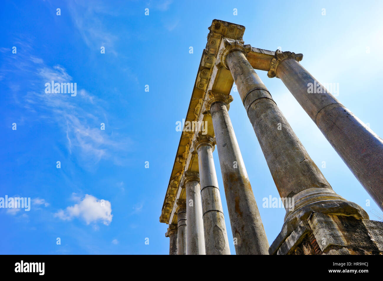 View of the columns of roman ruins in a sunny day in Rome, Italy Stock ...