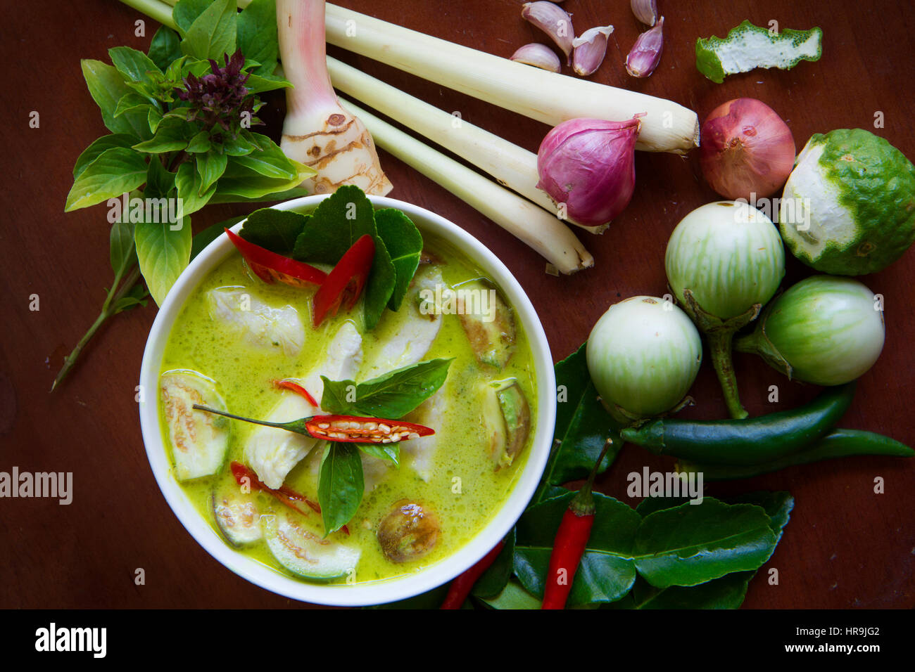 Thai Cooking: Chicken Green Curry in Top View Stock Photo - Alamy