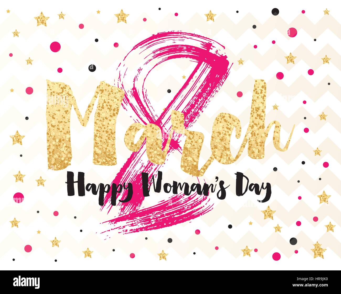 8 March Retro Greetings Card with Dots and Stars. Vector Illustration ...