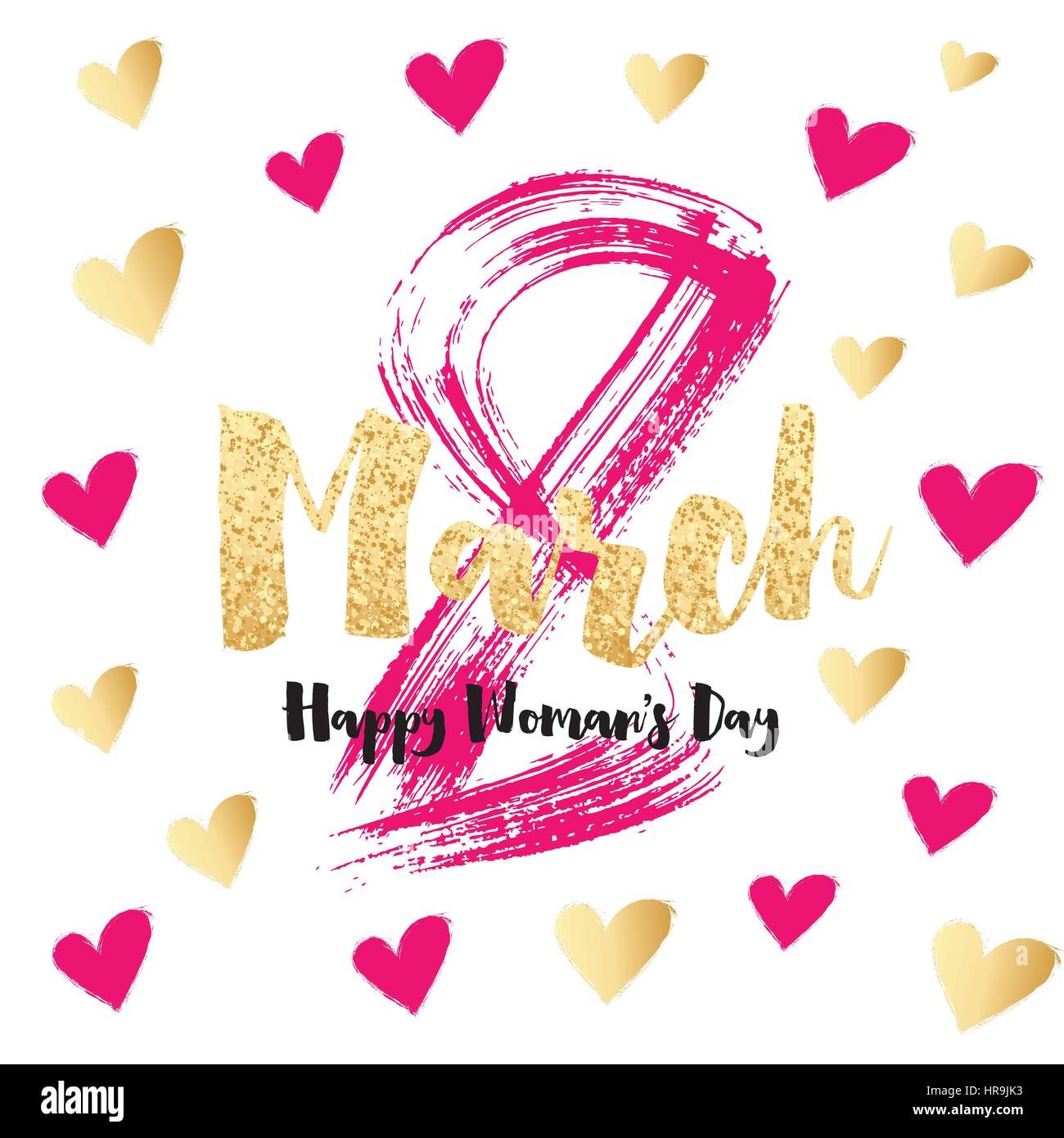 8 March Retro Greetings Card with Hearts. Vector Illustration Stock ...