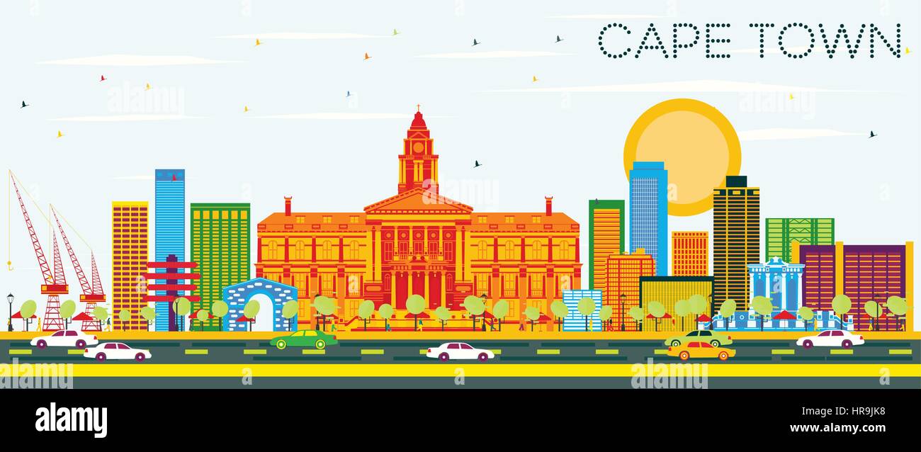 Cape Town Skyline with Color Buildings and Blue Sky. Vector ...