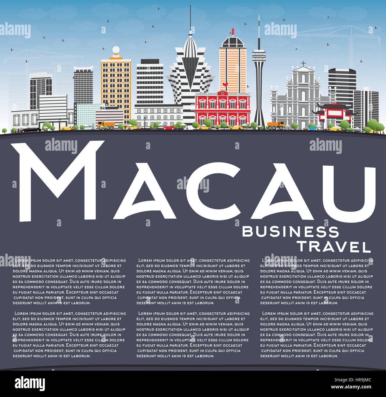 Macau Skyline with Gray Buildings. Blue Sky and Copy Space. Vector ...