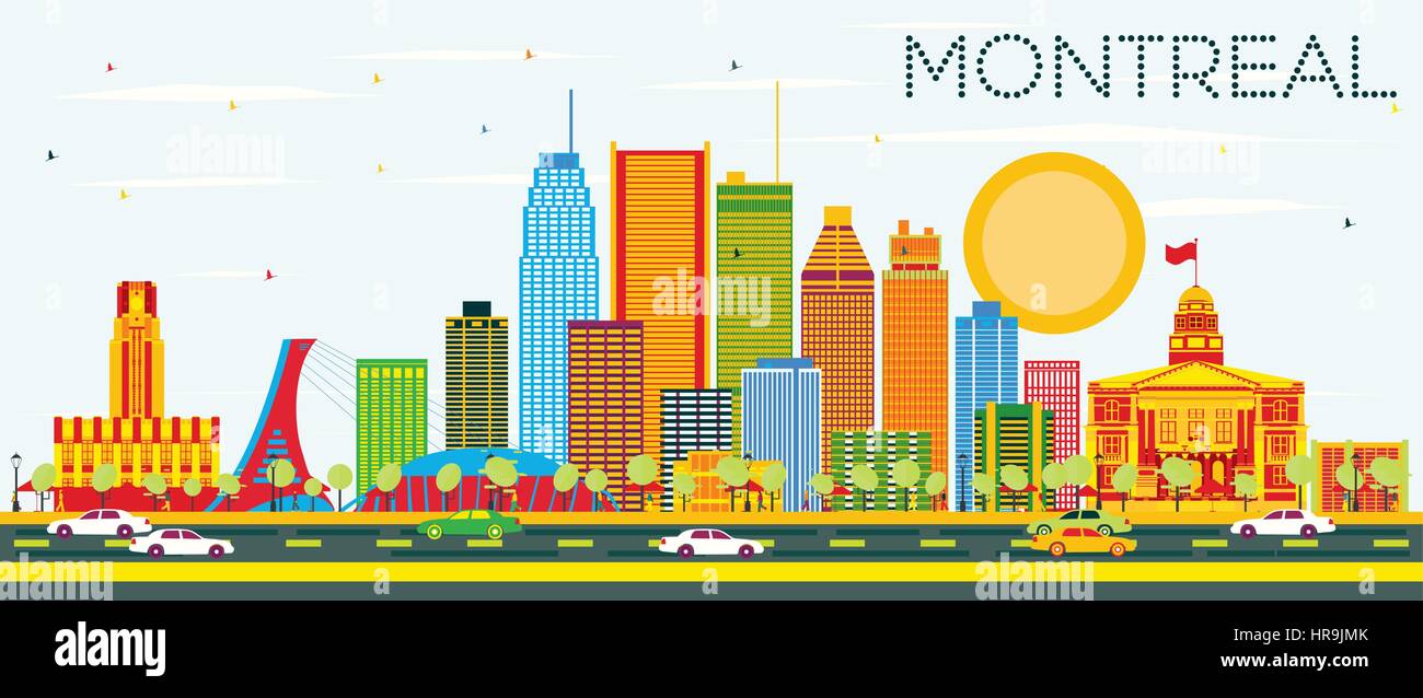 Montreal Skyline with Color Buildings and Blue Sky. Vector Illustration ...
