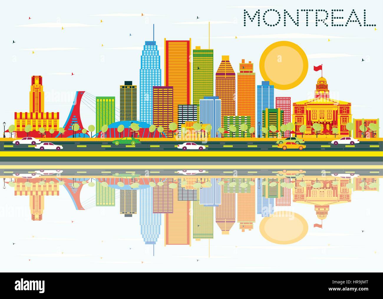 Montreal Skyline with Color Buildings, Blue Sky and Reflections. Vector ...