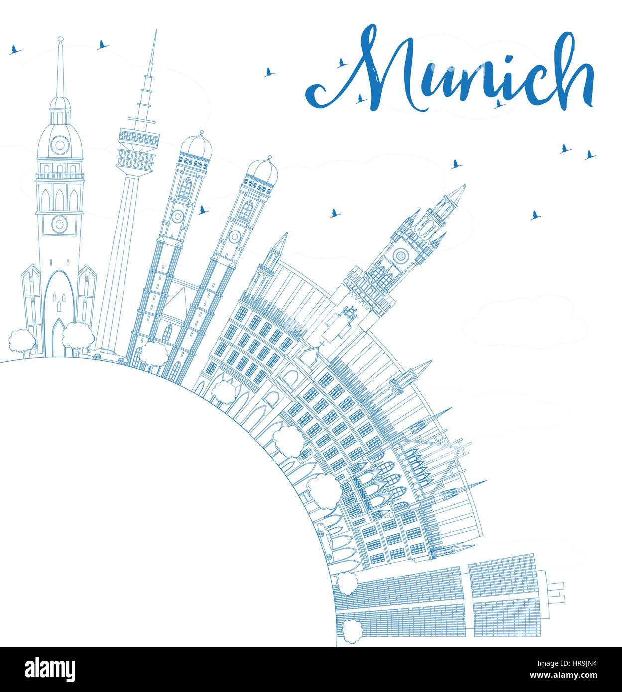 Outline Munich Skyline with Blue Buildings and Copy Space. Vector ...