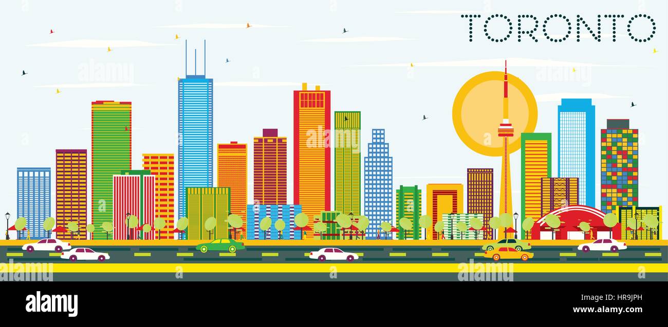 Toronto Skyline with Color Buildings and Blue Sky. Vector Illustration ...
