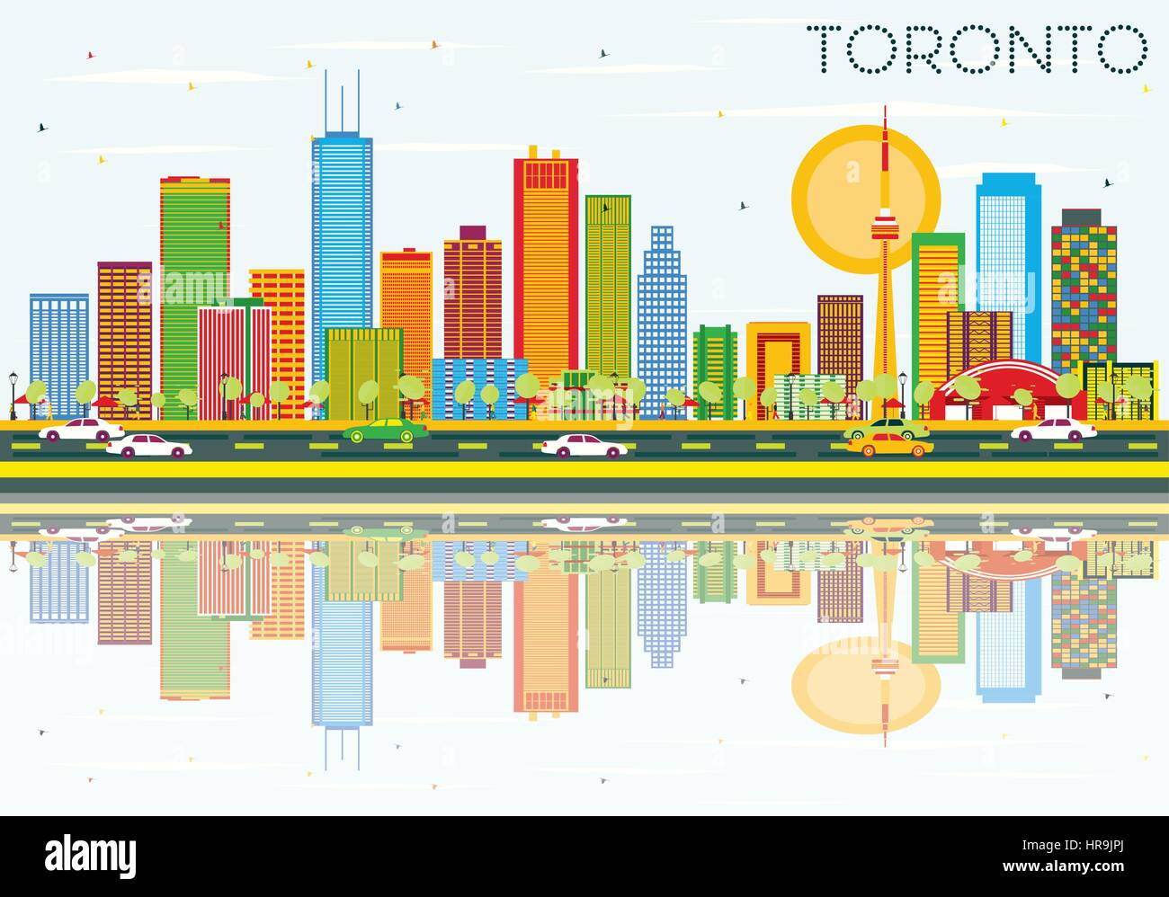 Toronto Skyline with Color Buildings, Blue Sky and Reflections. Vector Illustration. Business ...