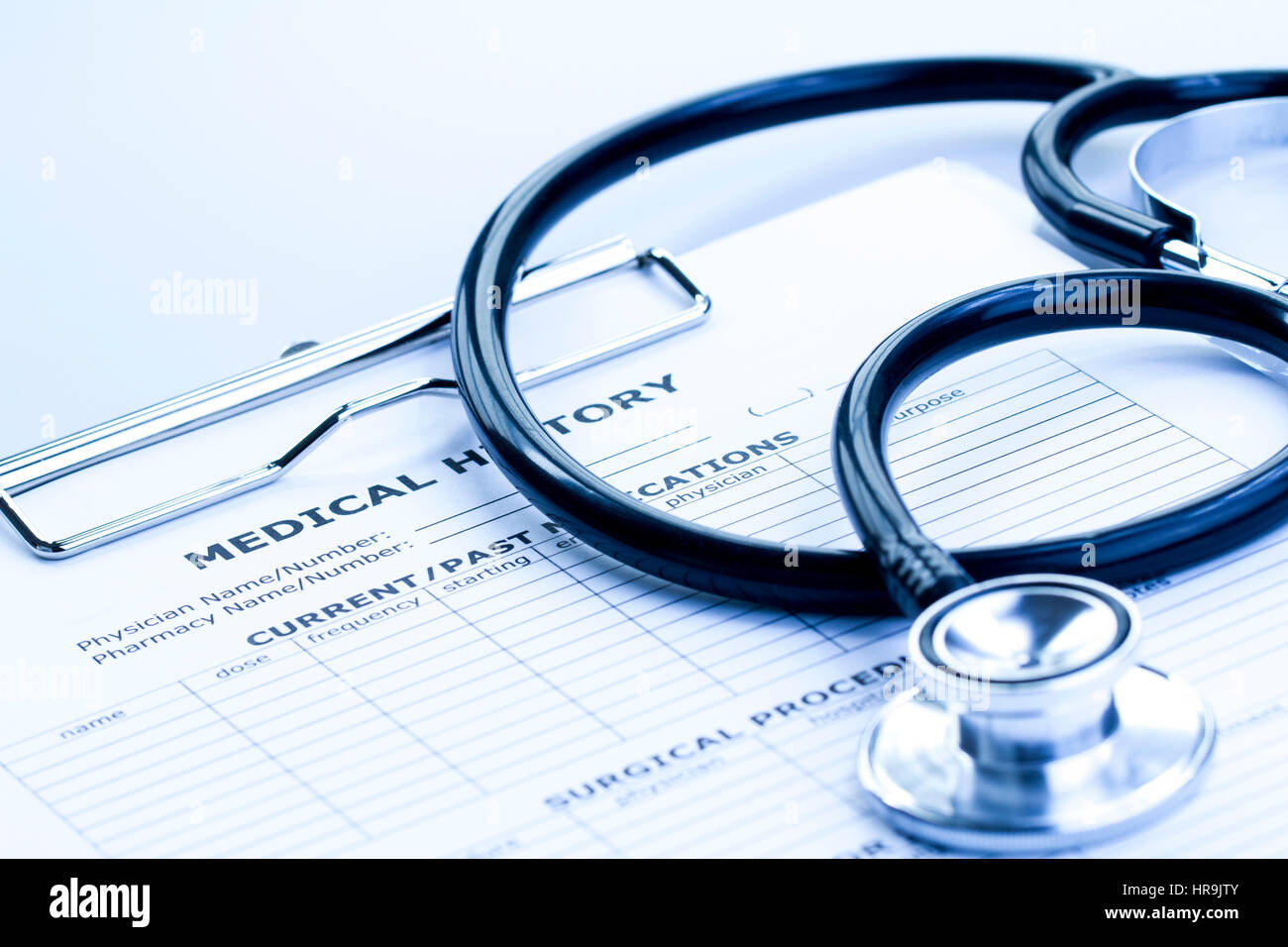 Stethoscope and Medical History Report in Blue White-balance isolation ...