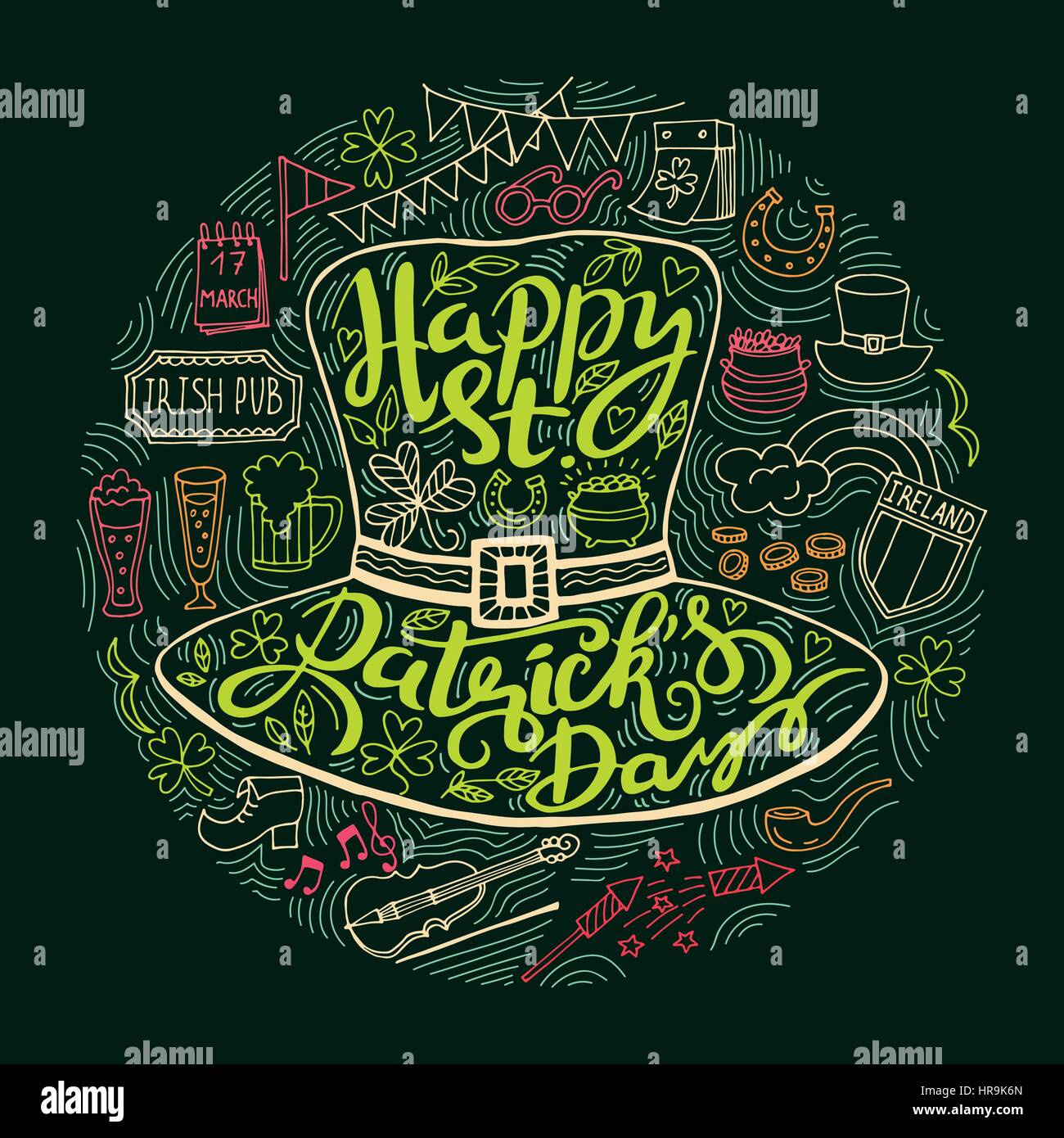 Saint Patrick's Day traditional symbols collection Stock Vector Image ...