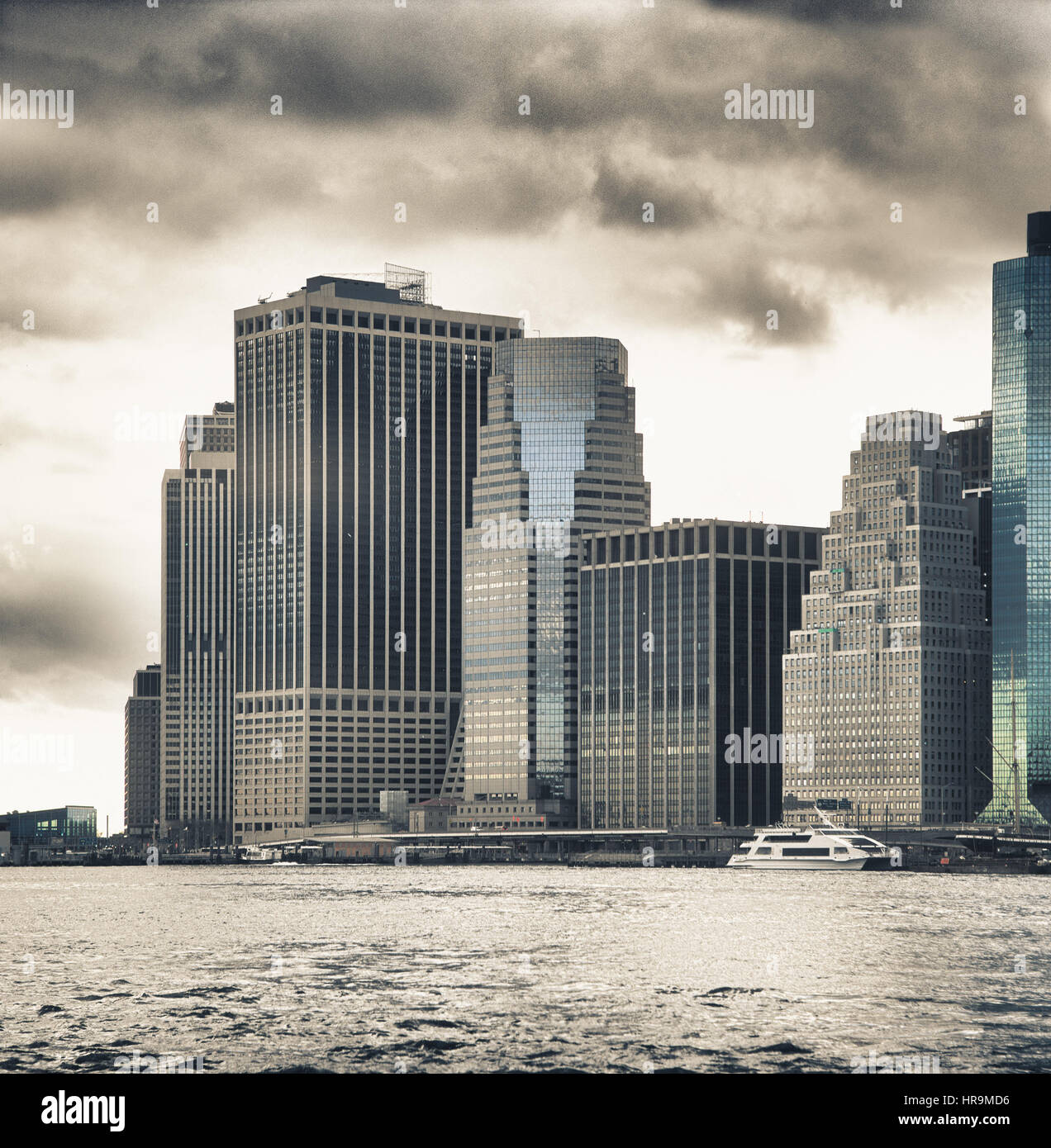 HDR view of buildings of Lower Manhattan from East River Stock Photo ...