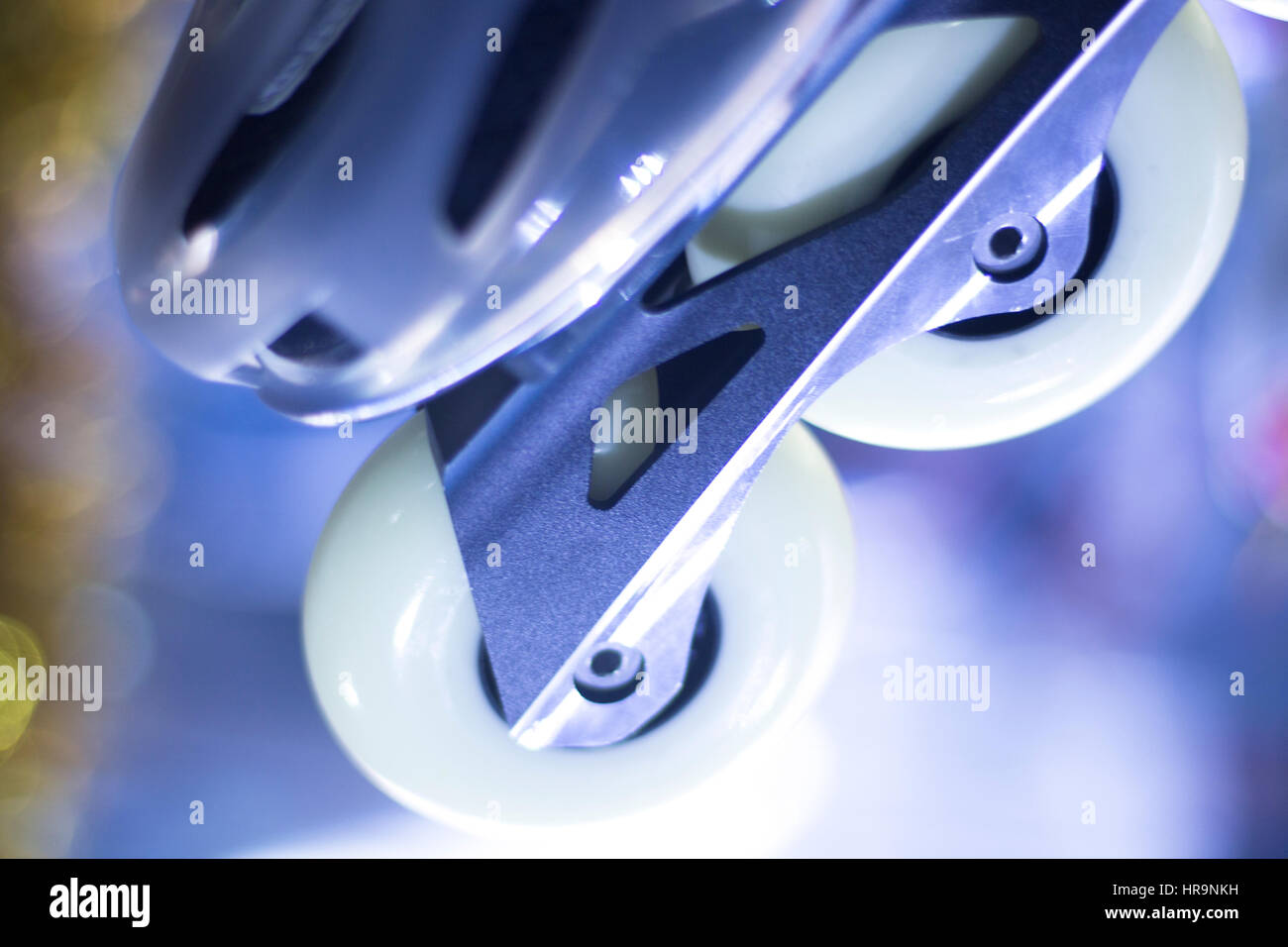 Freestyle inline skates boots and wheels in retail store shop window ...