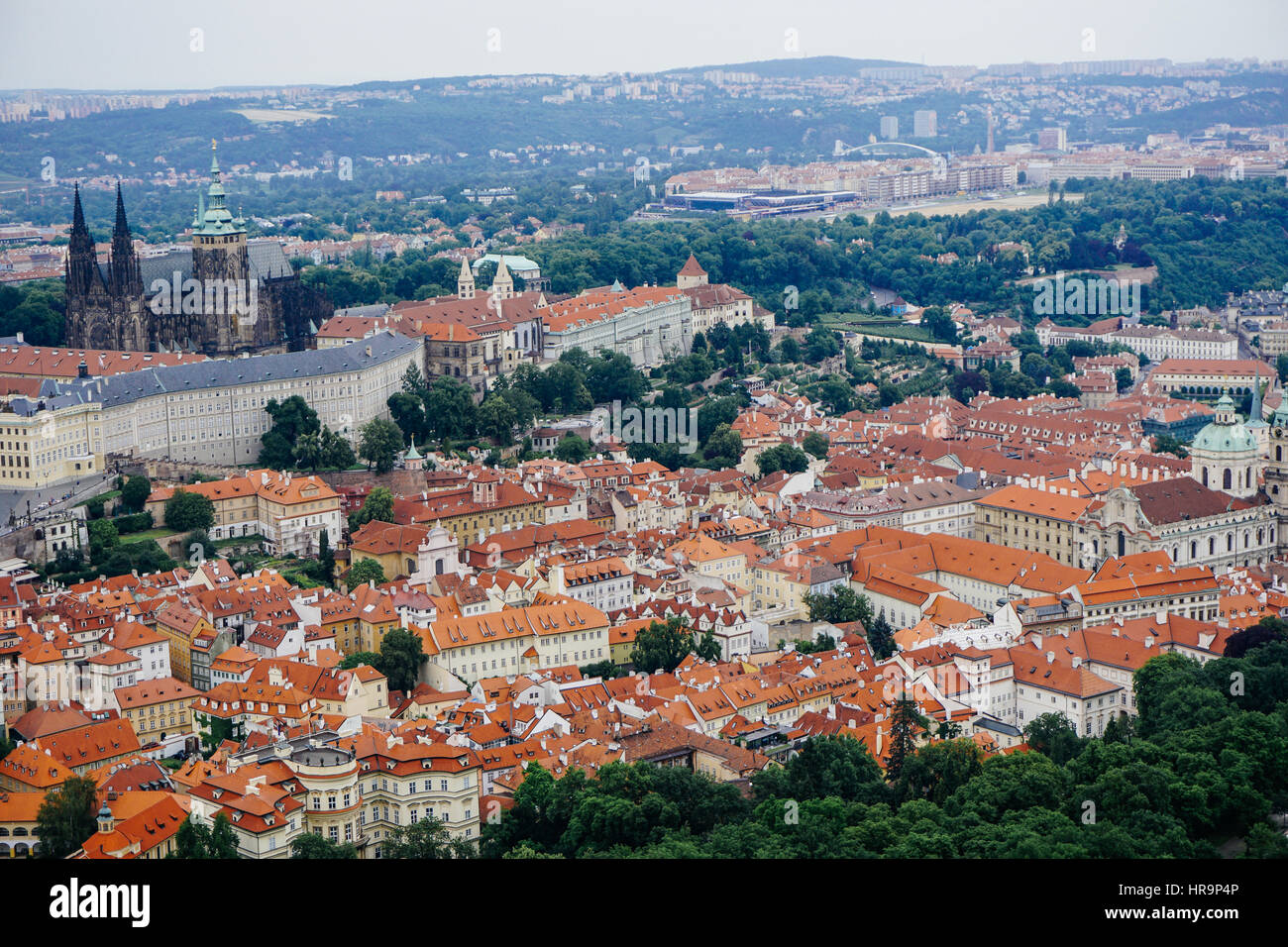 Aerial view of Prague with the Prague Castle in the background Stock ...