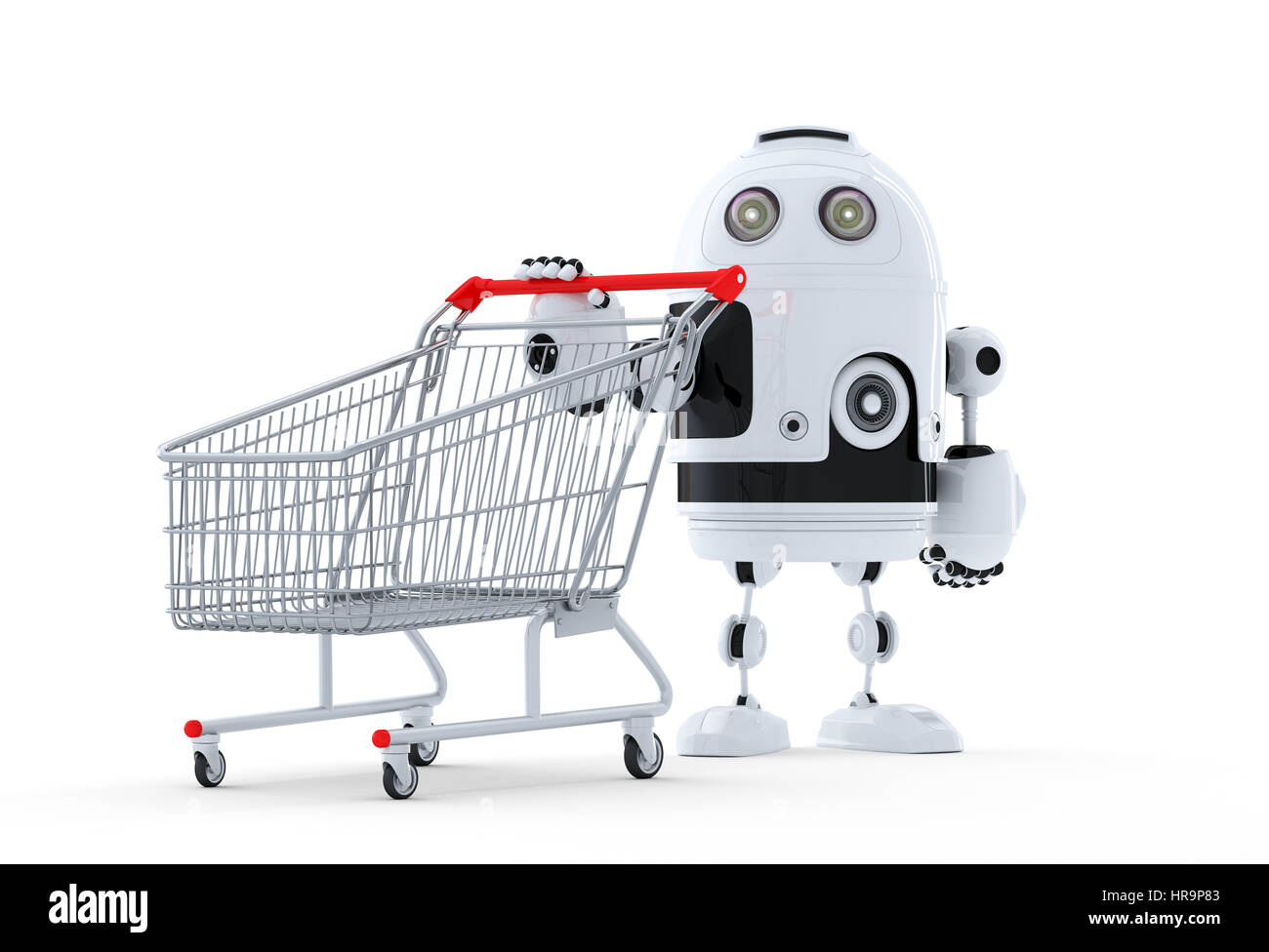 Robot with shopping cart. Isolated. Technology concept Stock Photo - Alamy