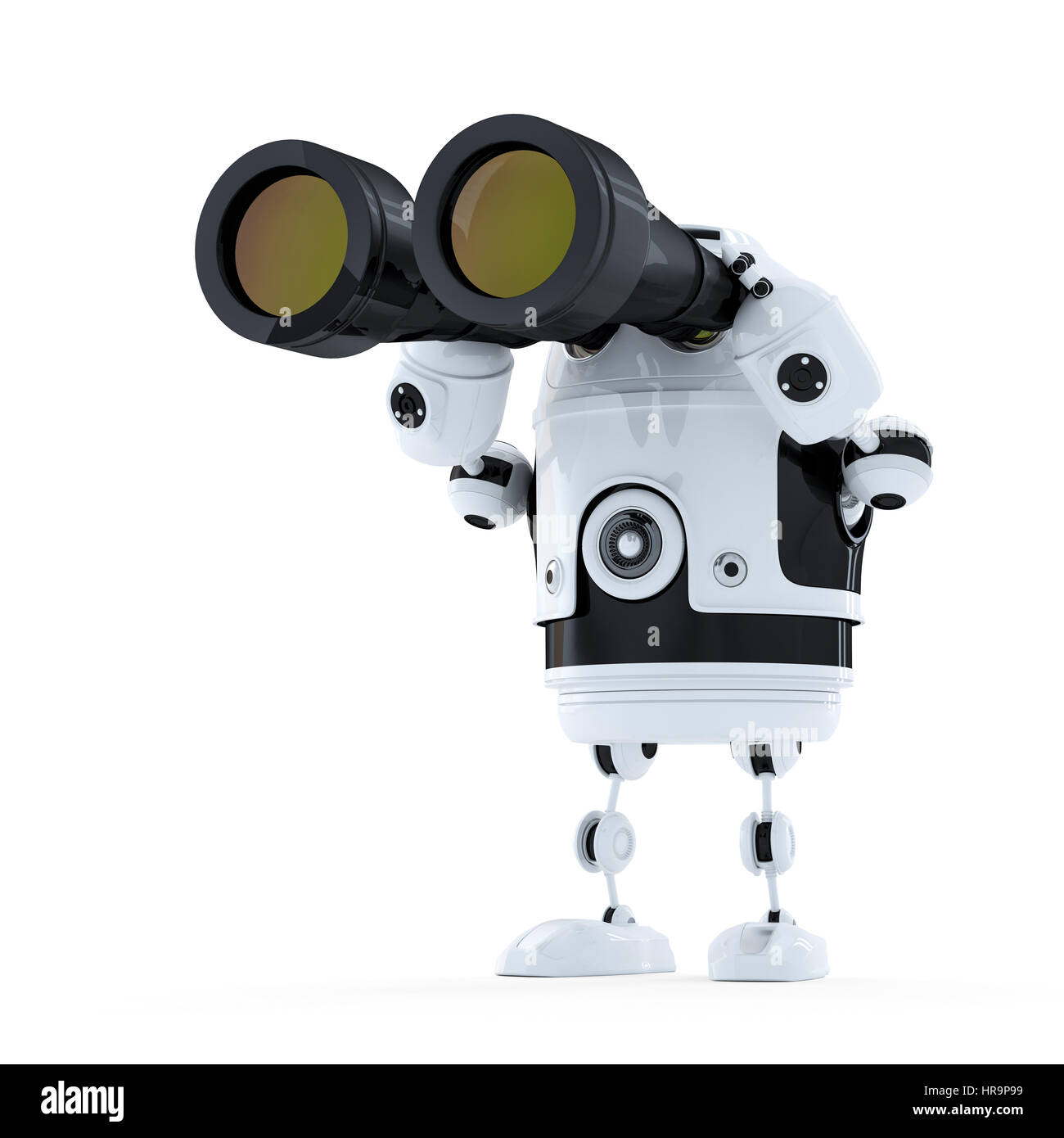 Robot looking through binoculars. Searching concept. Isolated Stock ...