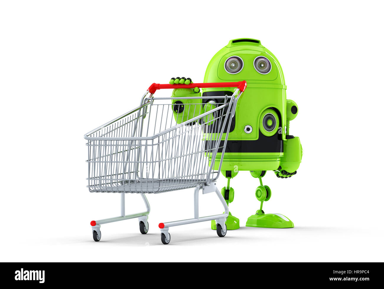 3d robot with shopping cart. E-shop concept. Isolated over white ...
