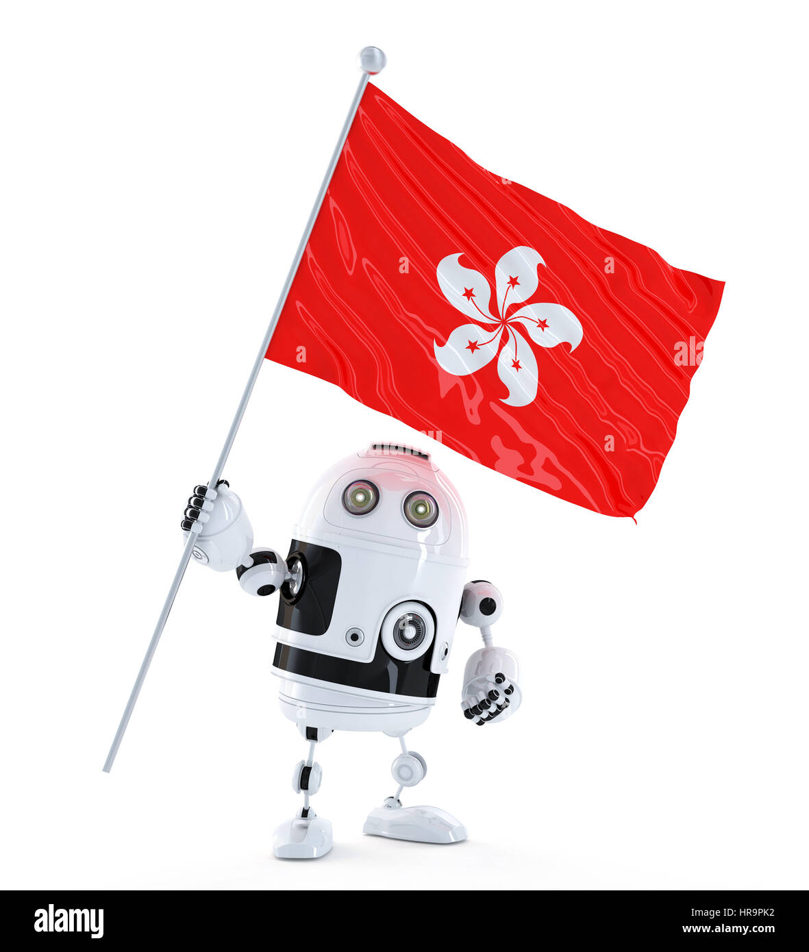 Android Robot standing with flag of Hong Kong. Isolated over white ...