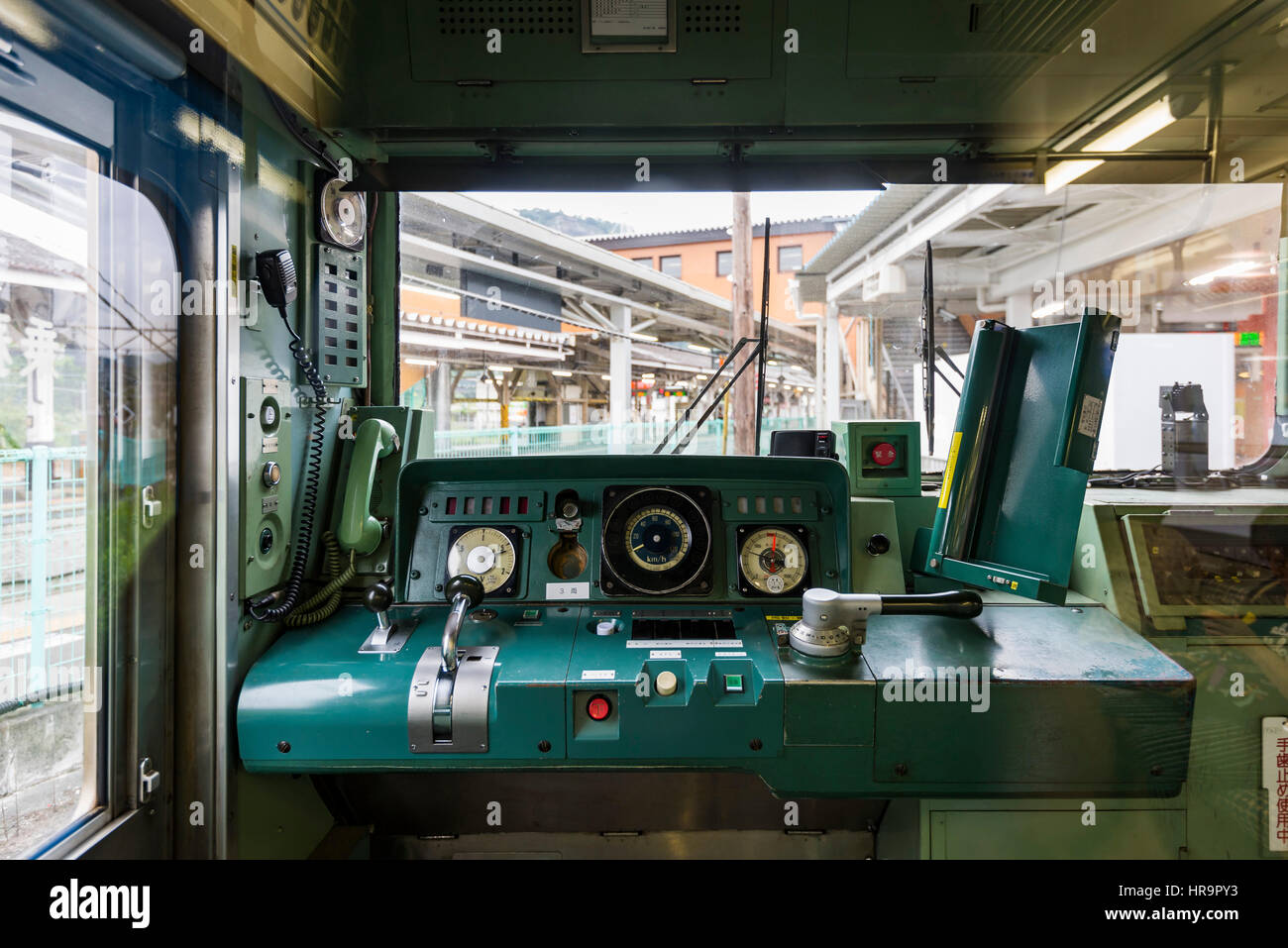 Interior of the Fujikyuko Line train, a Japanese private railway line ...