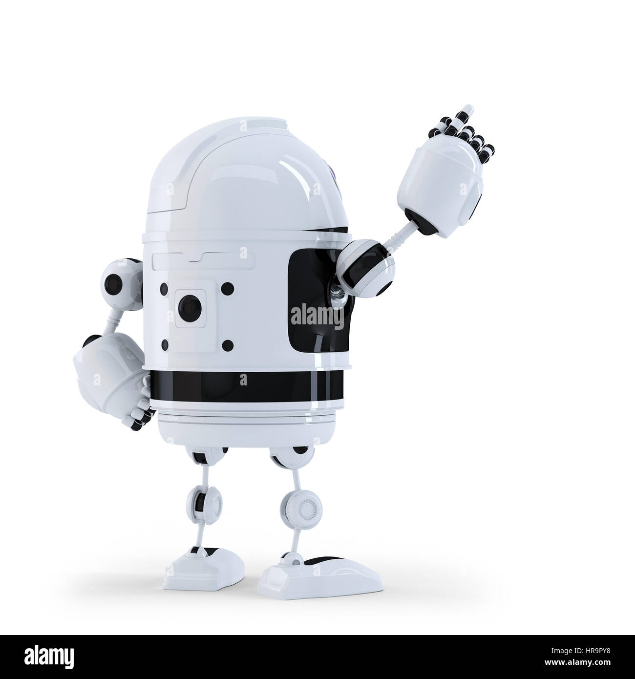 Robot pointing at invisible object. Back view. Isolated on white Stock ...