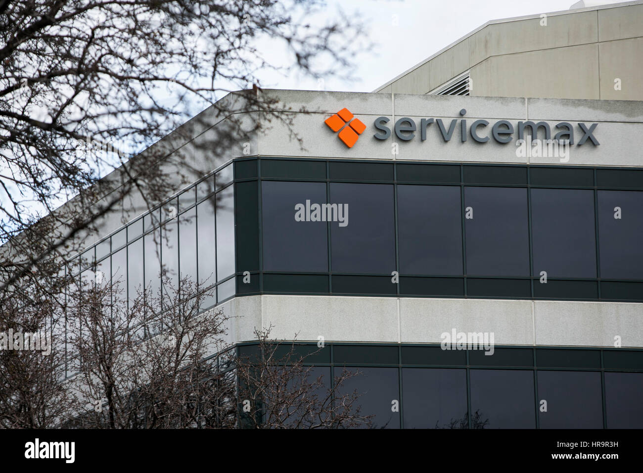 A logo sign outside of the headquarters of ServiceMax in Pleasanton ...