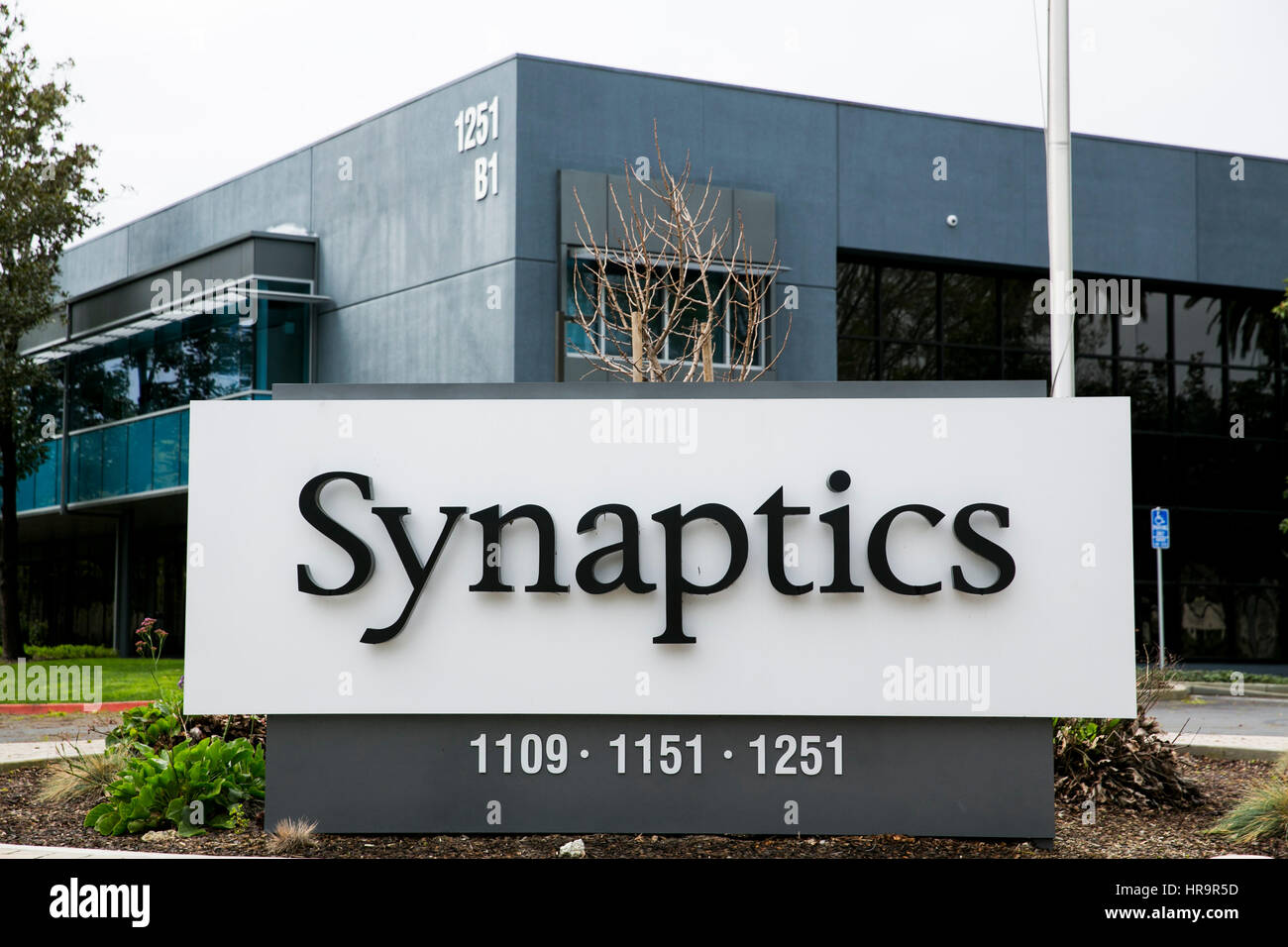 A logo sign outside of the headquarters of Synaptics in San Jose ...