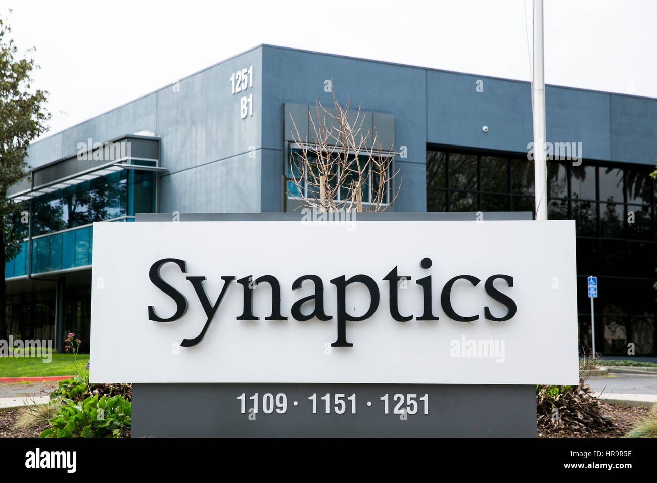 A logo sign outside of the headquarters of Synaptics in San Jose ...