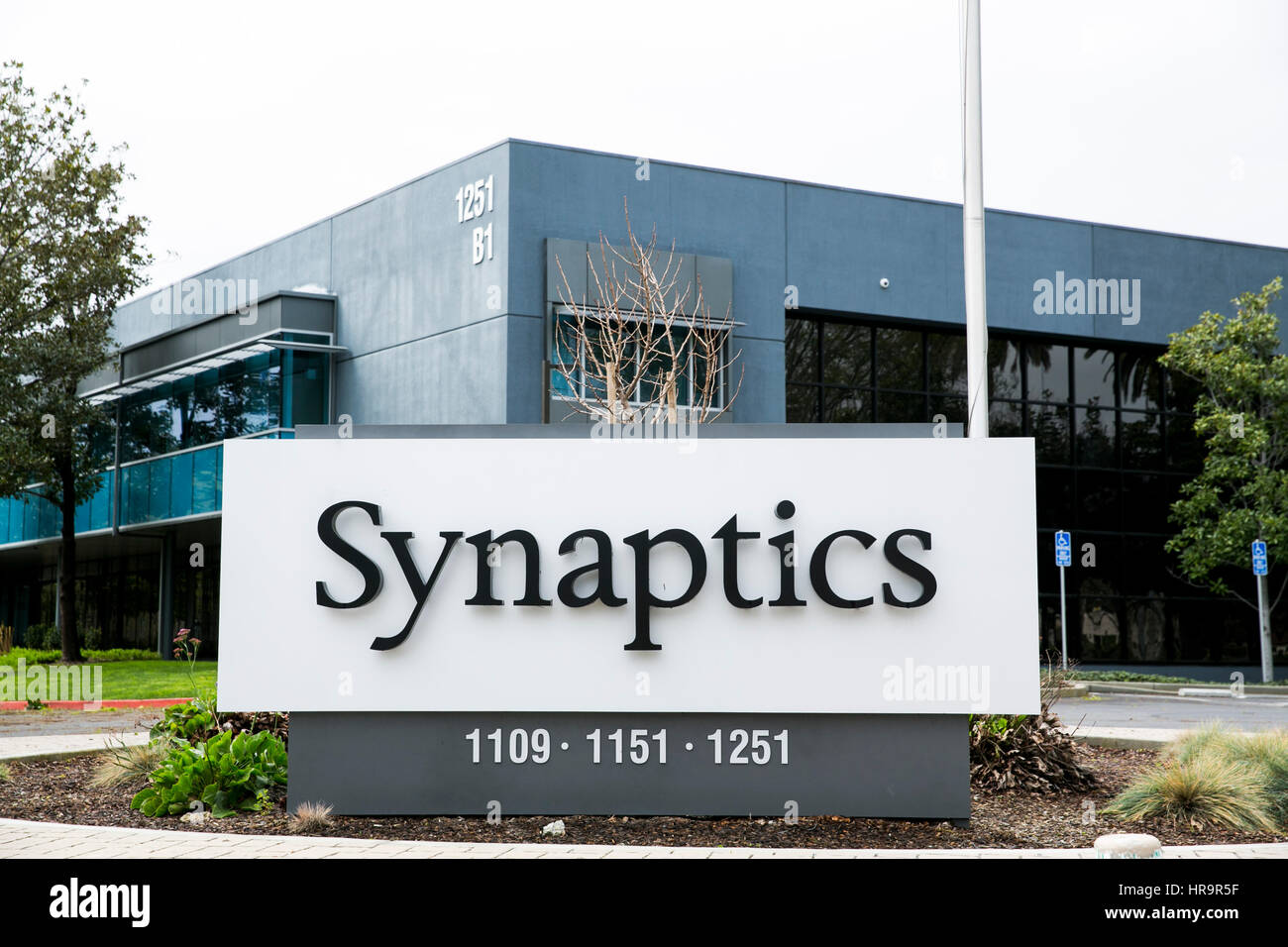 A logo sign outside of the headquarters of Synaptics in San Jose ...