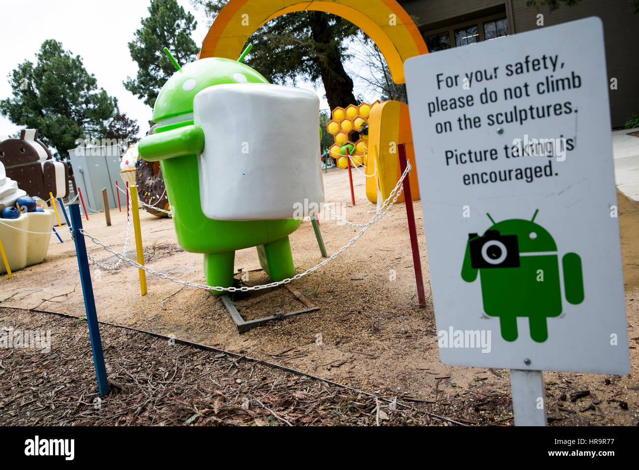 A garden full of Google Android operating system statues in Mountain ...