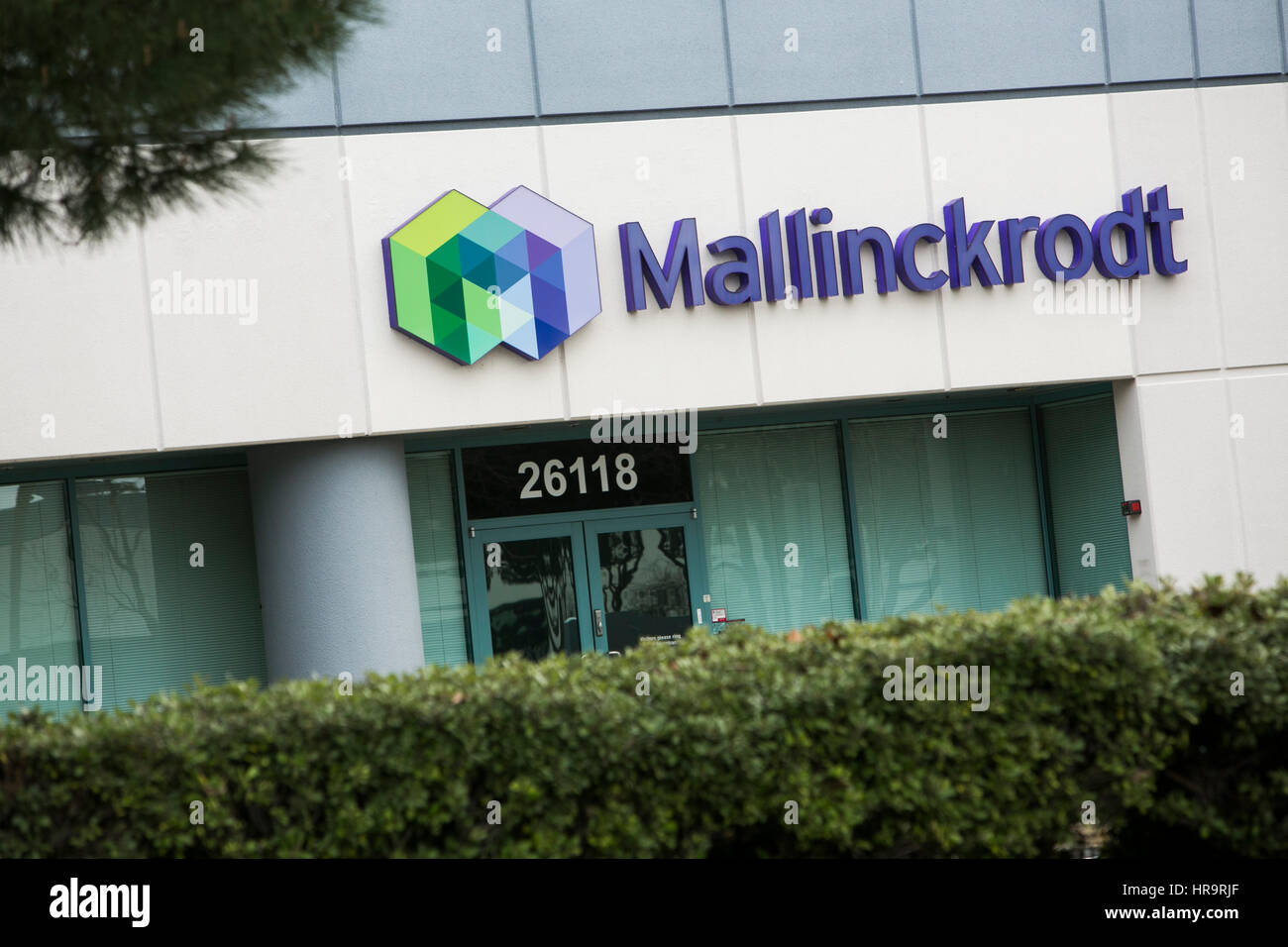 A logo sign outside of a facility occupied by Mallinckrodt ...