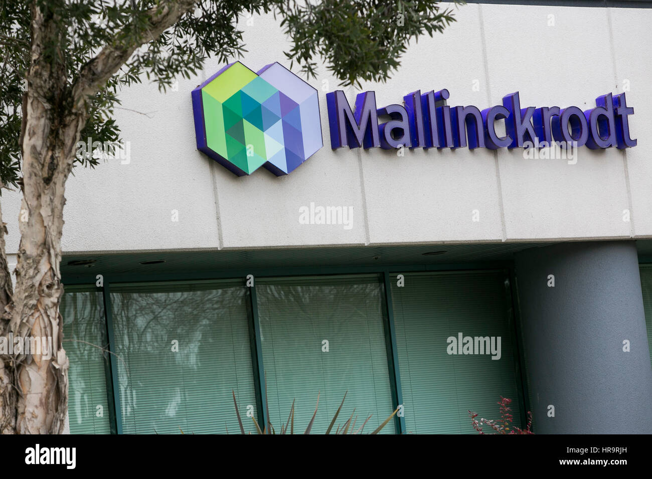 A logo sign outside of a facility occupied by Mallinckrodt ...