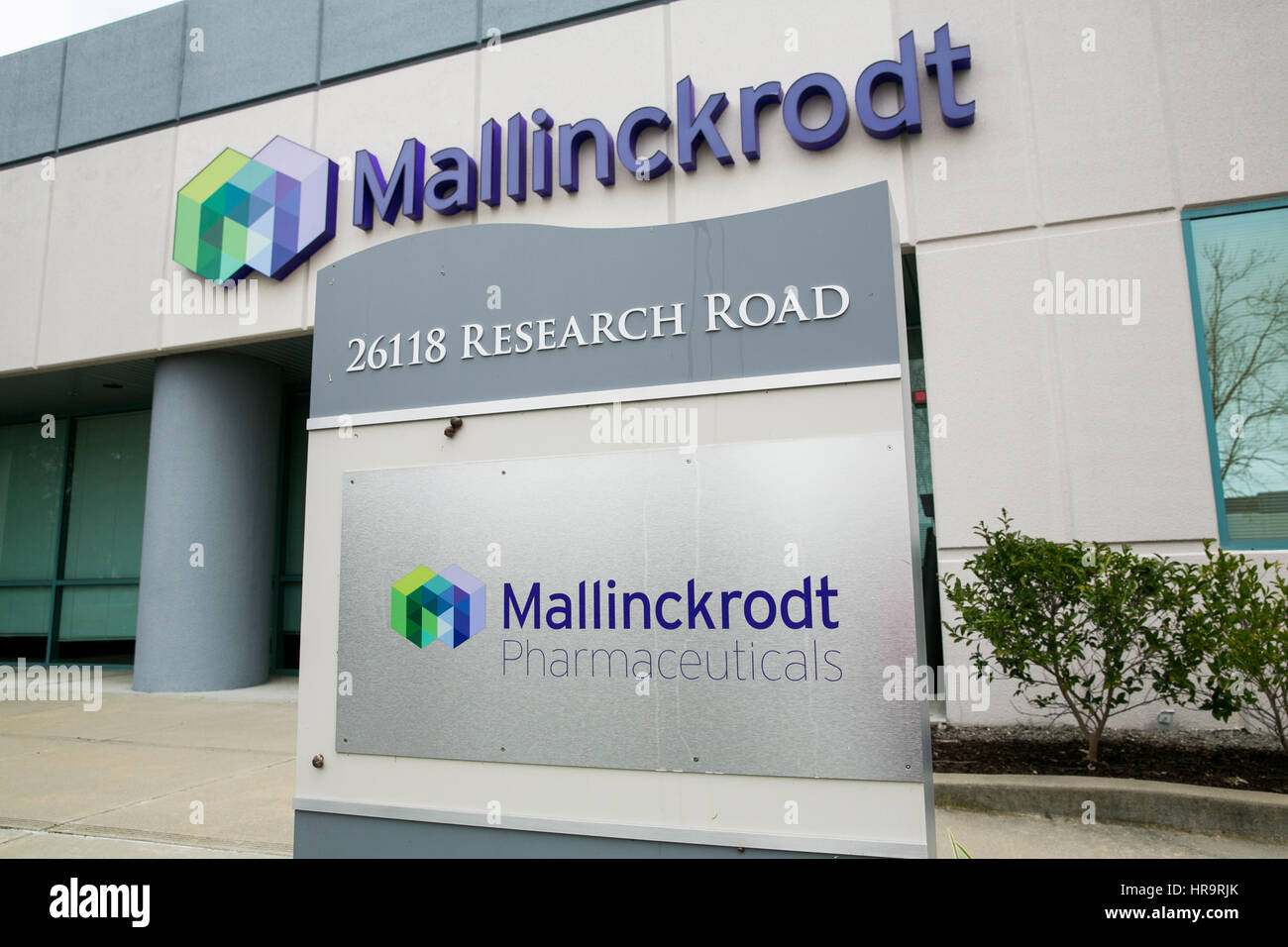 A logo sign outside of a facility occupied by Mallinckrodt ...