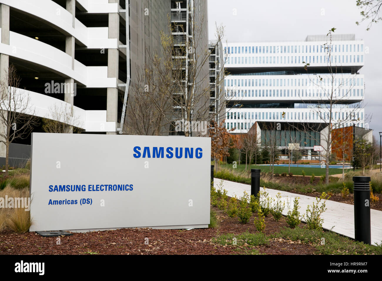 A logo sign outside of a facility occupied by Samsung Electronics ...