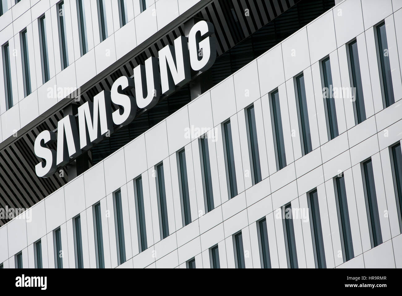 A logo sign outside of a facility occupied by Samsung Electronics ...
