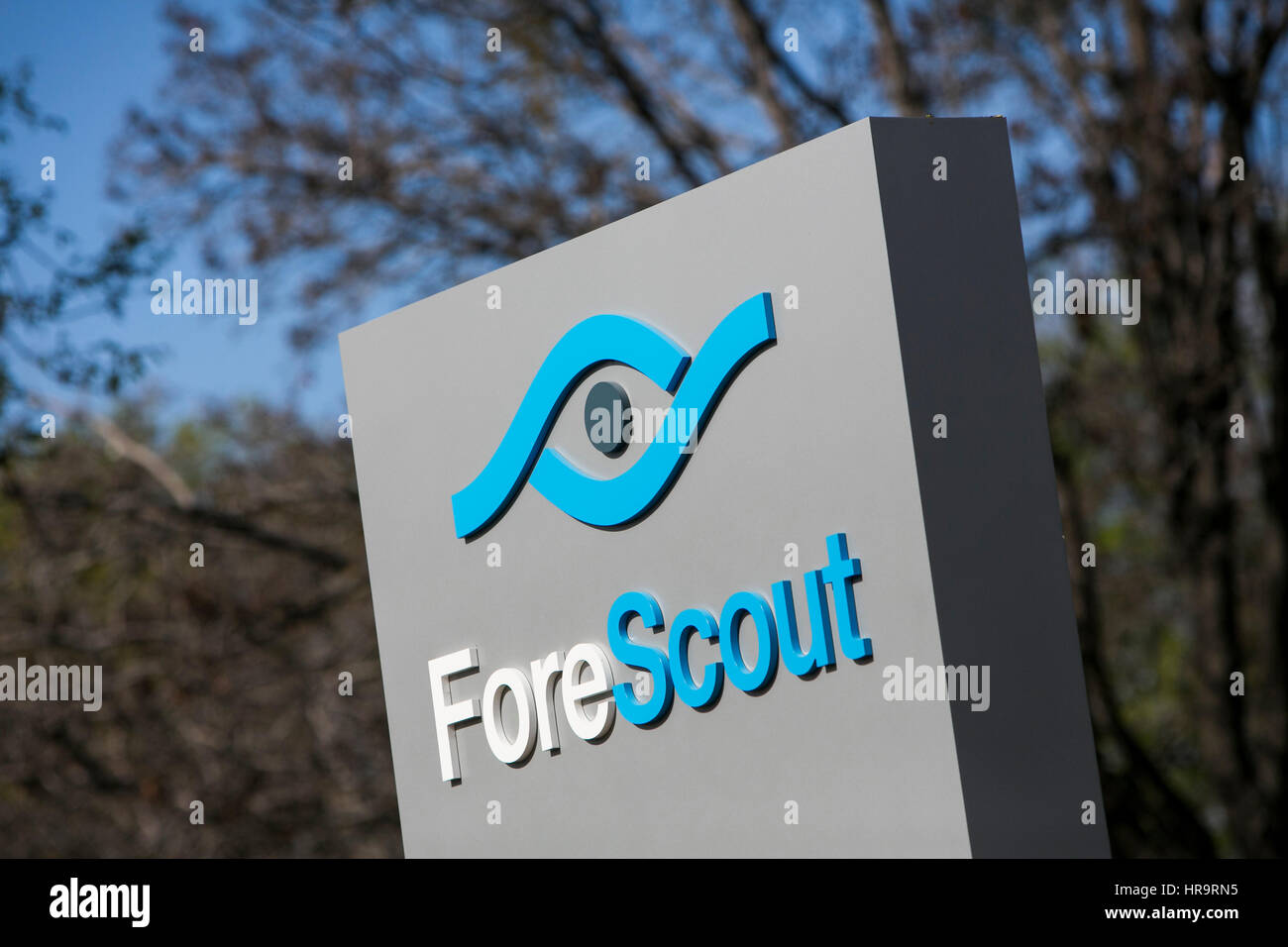A logo sign outside of a facility occupied by ForeScout Technologies ...