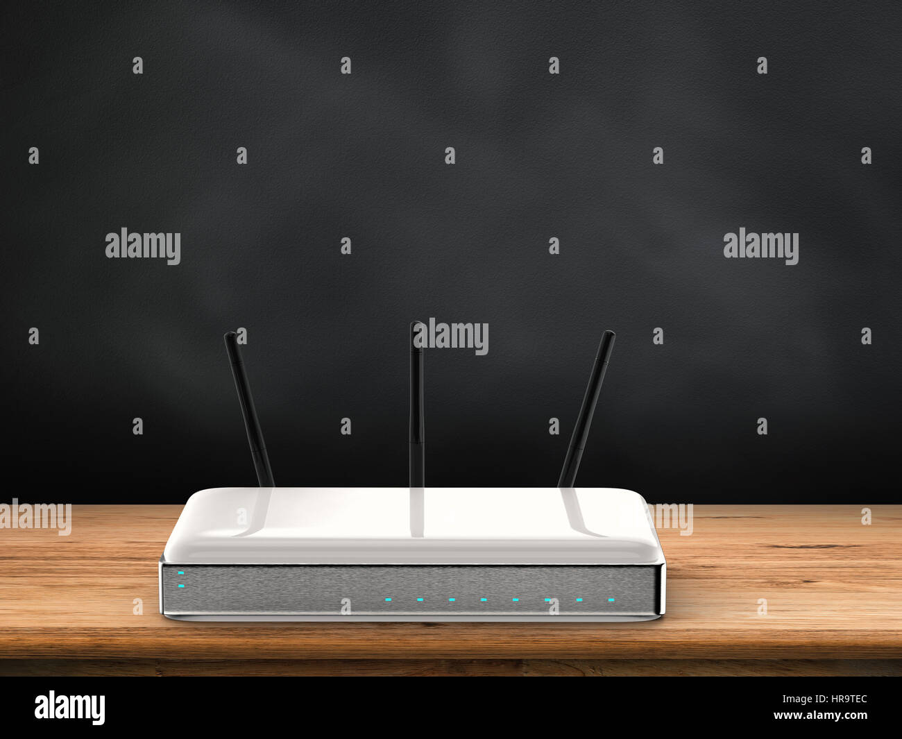 3d rendering wireless router on wooden table Stock Photo - Alamy