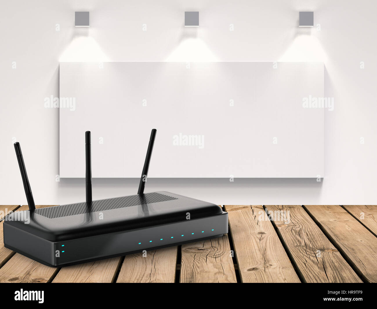3d rendering wireless router on wooden table Stock Photo - Alamy