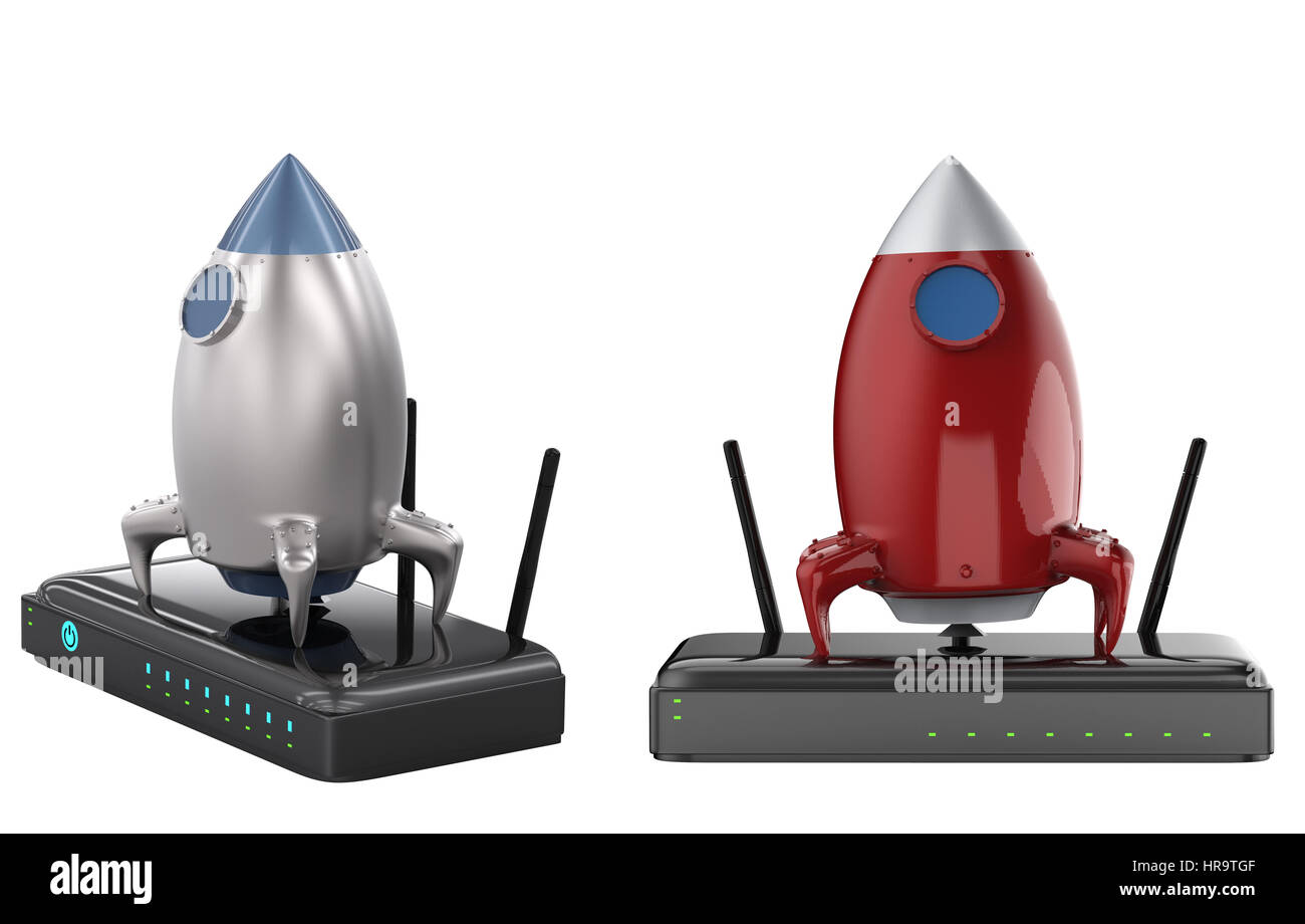 3d rendering wireless router with rocket Stock Photo - Alamy