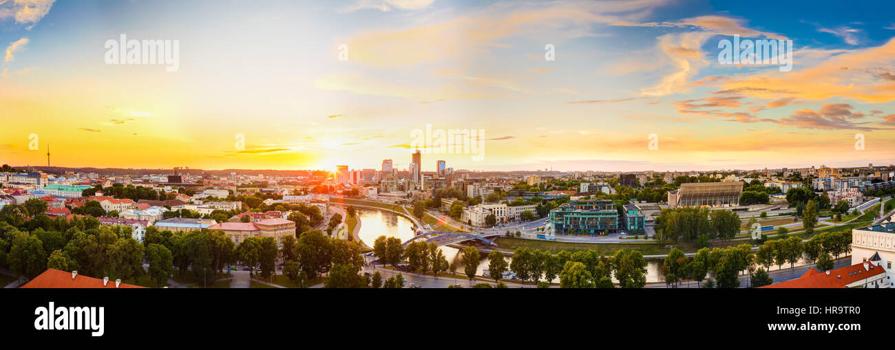 Sunset Or Sunrise Over Cityscape Of Vilnius, Lithuania In Summer Season ...