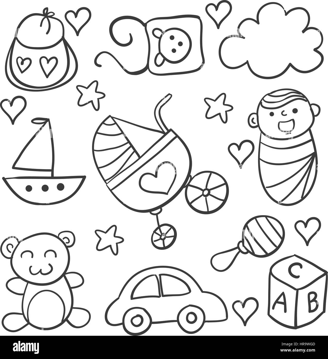 Doodle of baby element black white Stock Vector Image & Art - Alamy