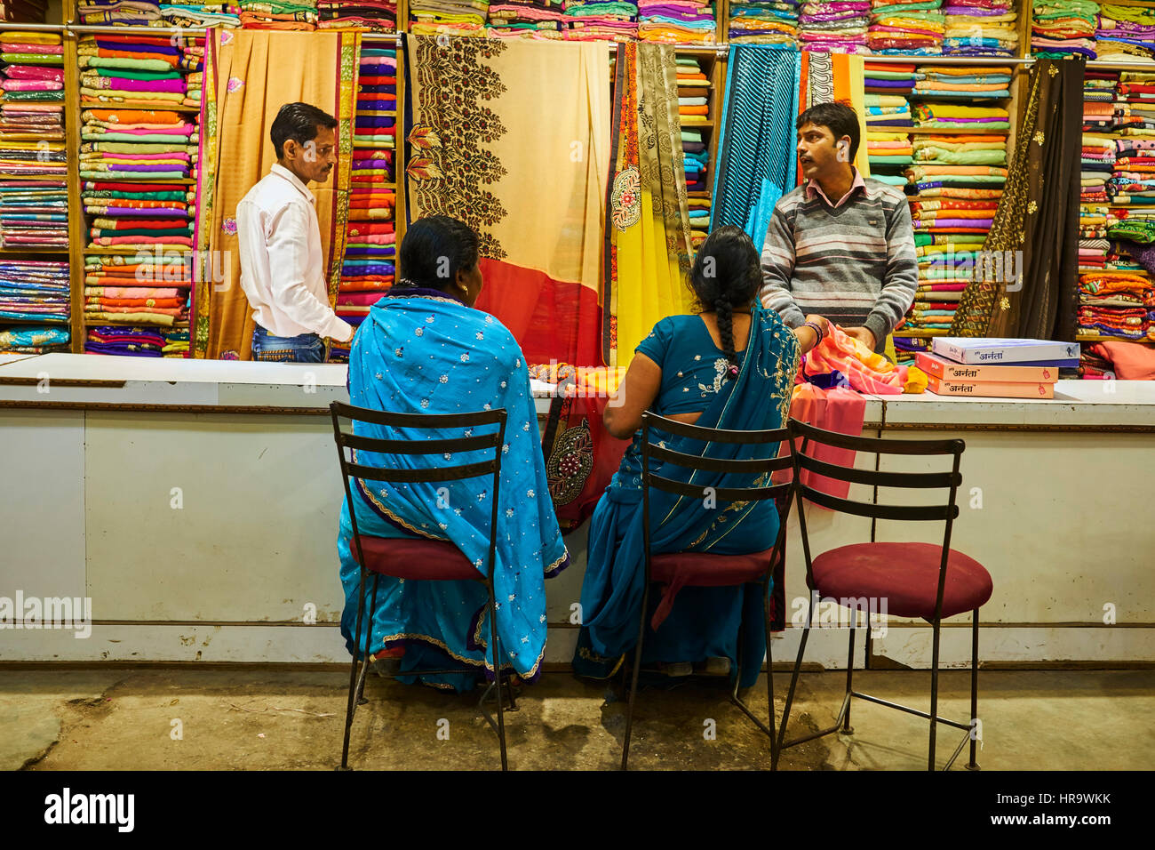 Asia, India, Uttar Pradesh, Varanasi (Benares), sari shop Stock Photo ...