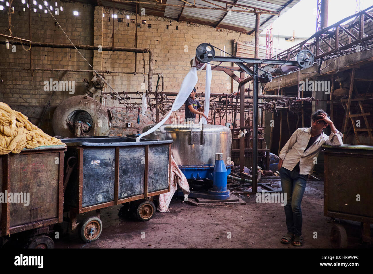 India, Rajasthan, Sari Factory, Textile are dried in the open air ...