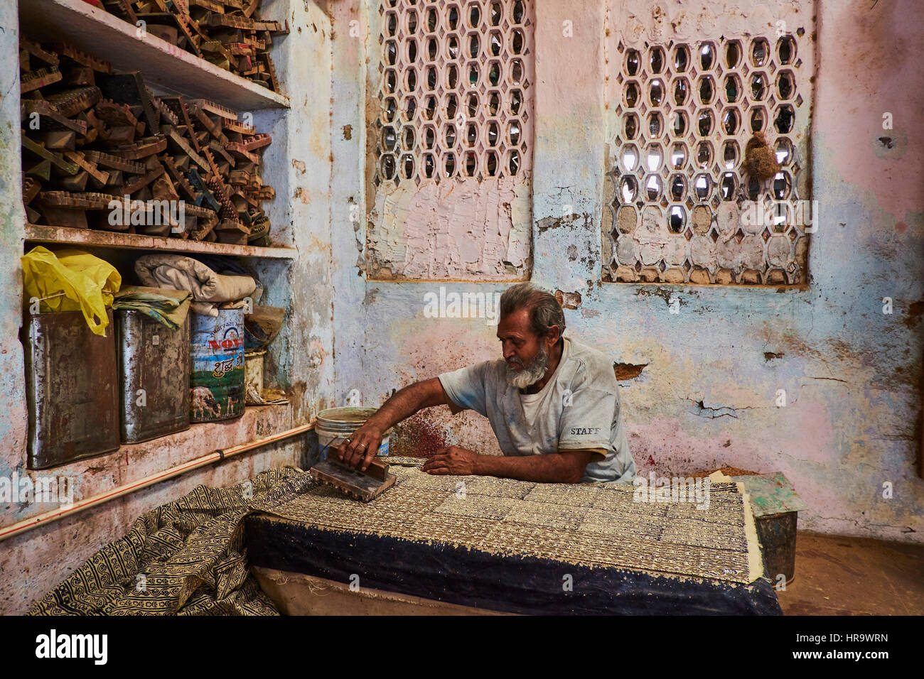 India, Rajasthan, Balotra, block printing textile Stock Photo - Alamy