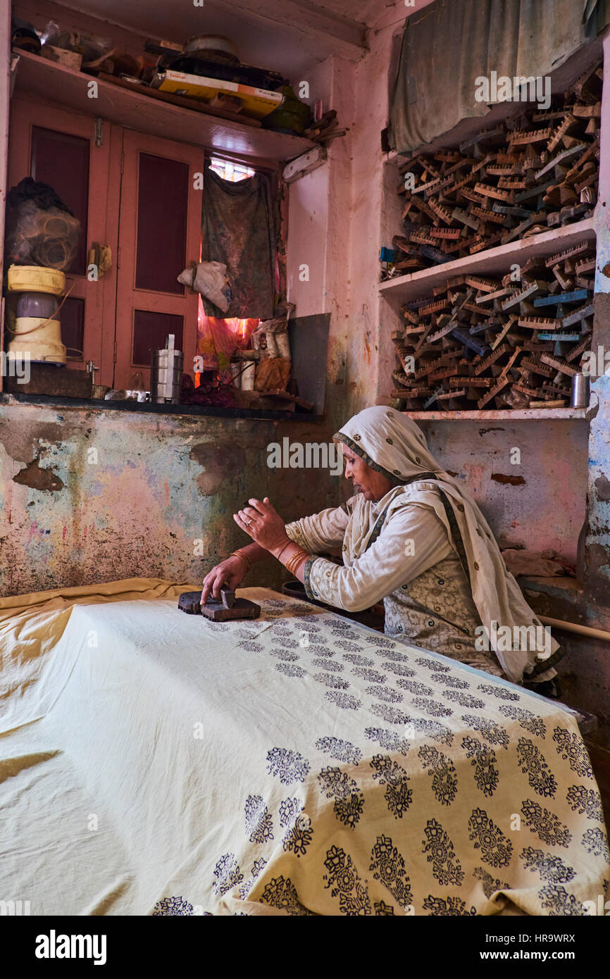 India, Rajasthan, Balotra, block printing textile Stock Photo - Alamy