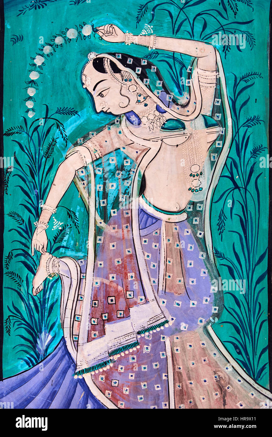 India, Rajasthan, Bundi castle, wall painting, the Chitra Shala, 18-19 ...