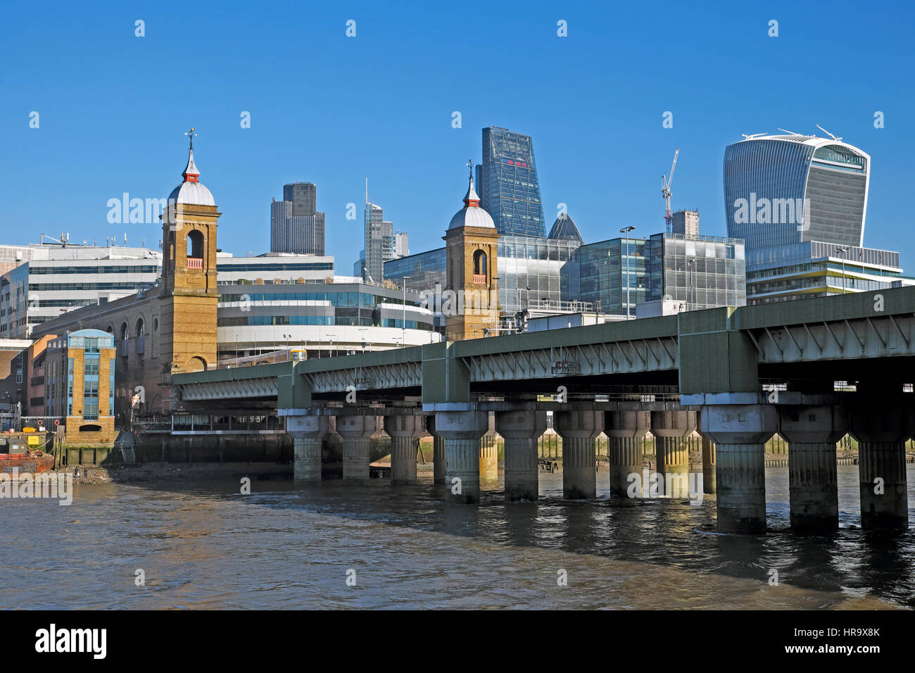 A view of Cannon Street train station and railway bridge from the south ...