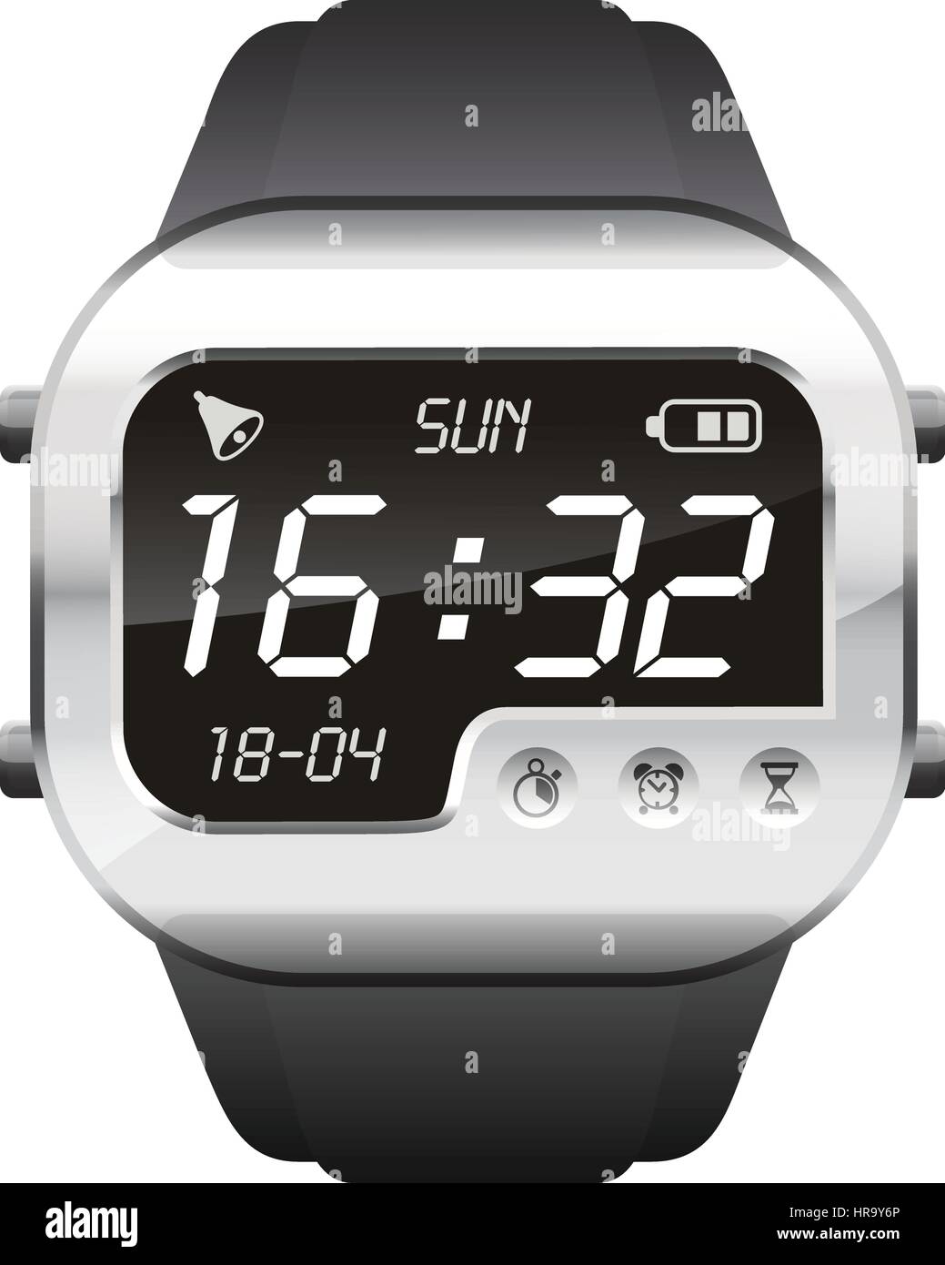 digital watch in steel body vector illustration isolated on white ...